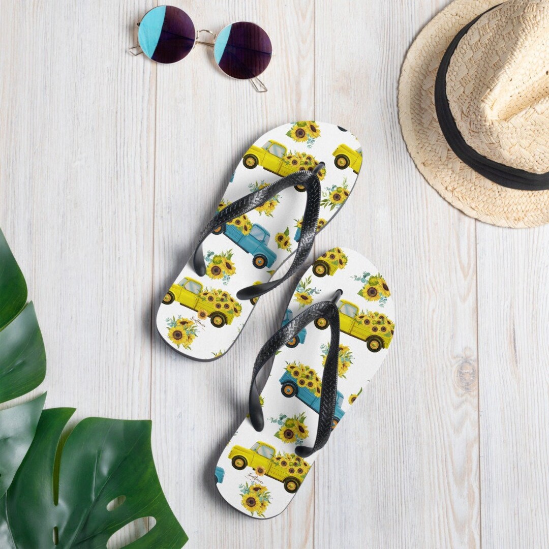 Sunflower Pick-up Truck Flip-flops - Etsy