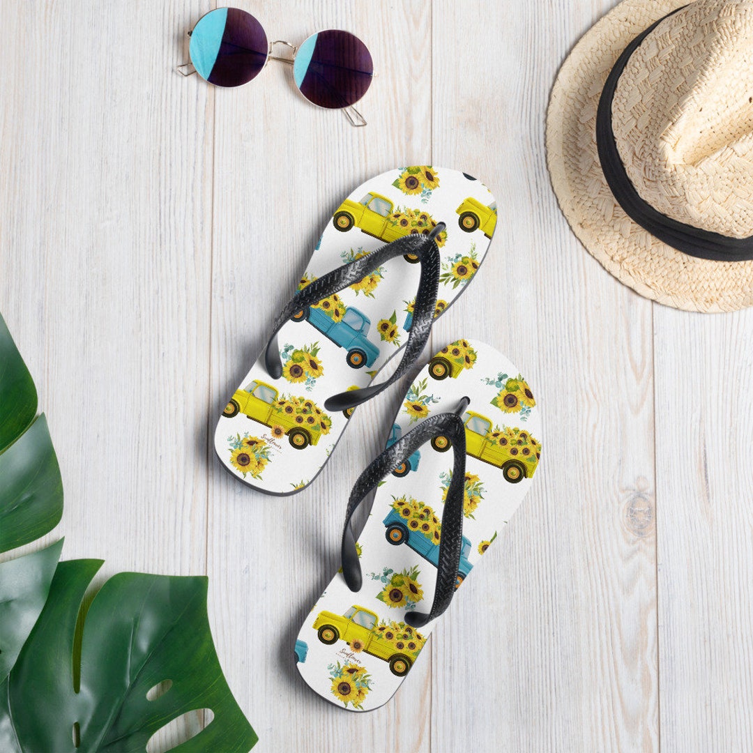 Sunflower Pick-up Truck Flip-flops - Etsy