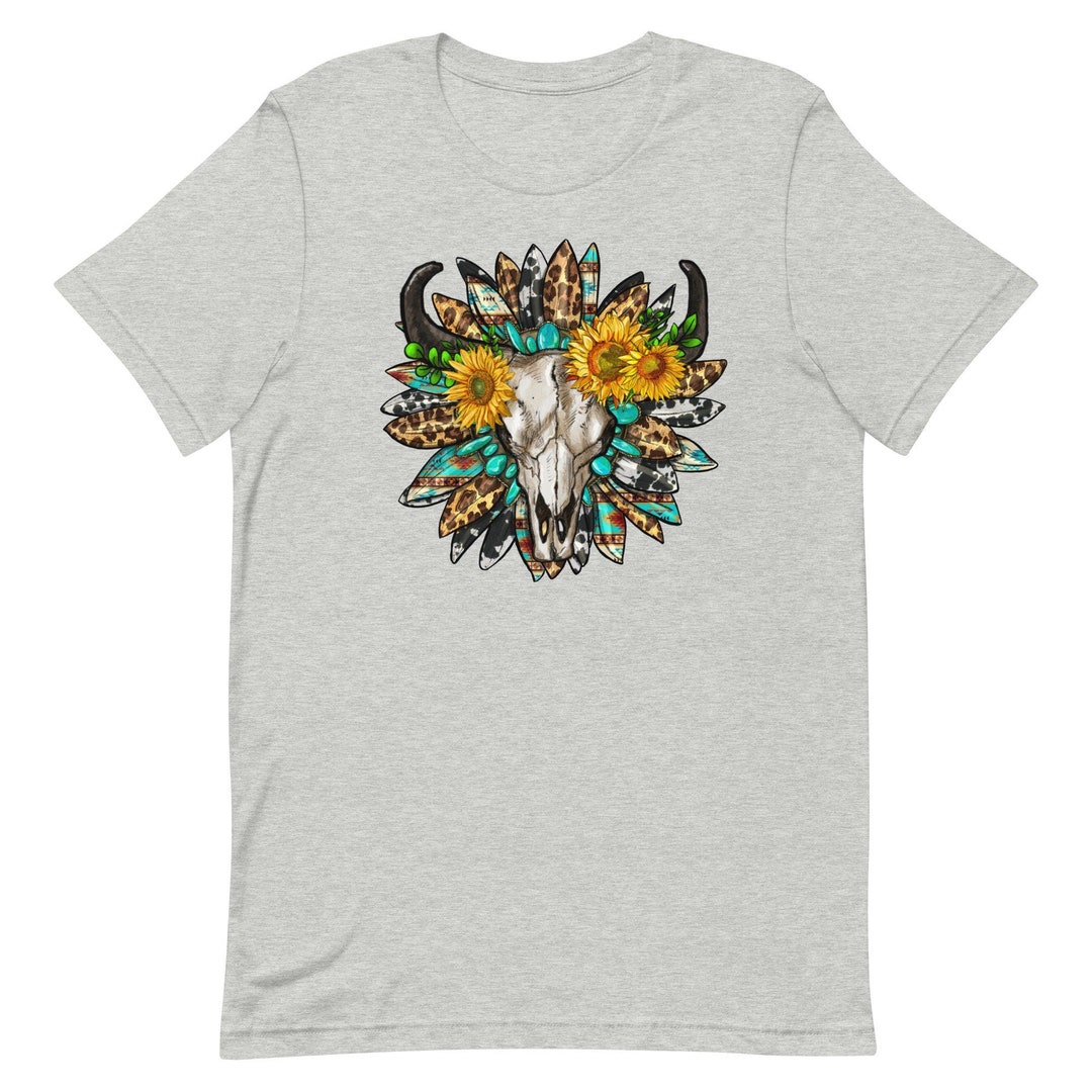 Aztec Skull With Sunflowers Boho Bull Skull With Sunflower Cow Skull ...