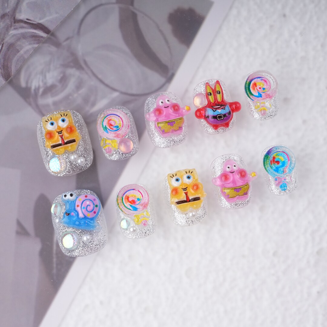 Cute Cartoon Spongebob Press on Nails,short Oval,character Inspired ...