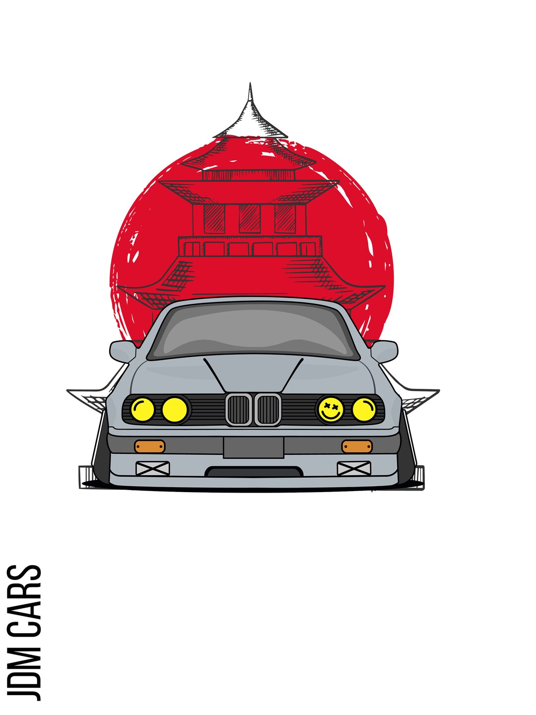 Cartoon JDM Car SVG Design Red Circle, Yellow Headlights, Urban ...