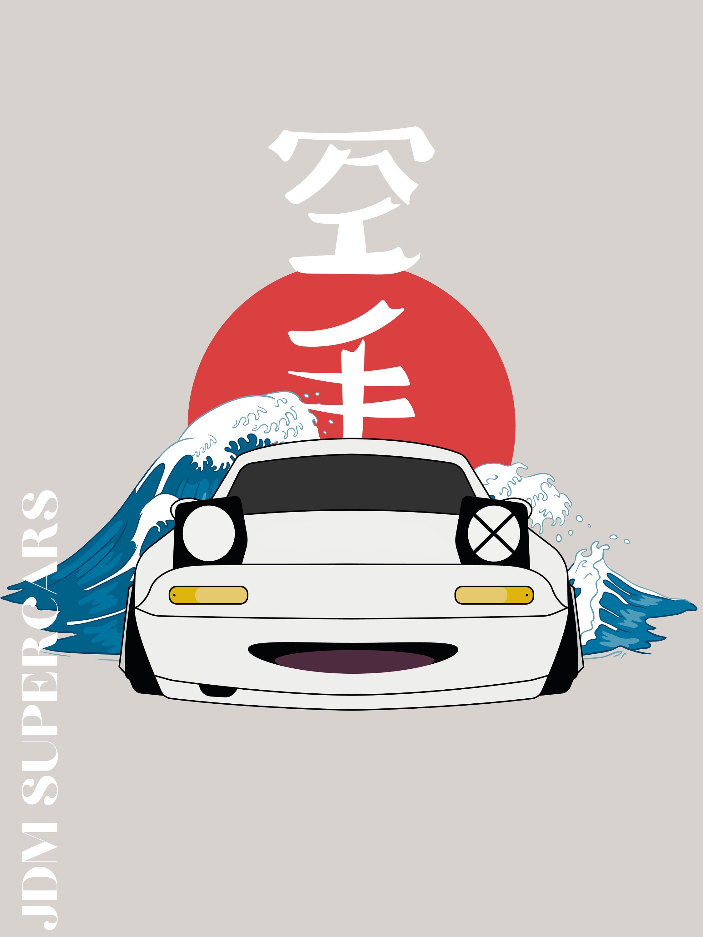 JDM Car With Red Sun and Waves Art Print Automotive Decor Digital Art ...