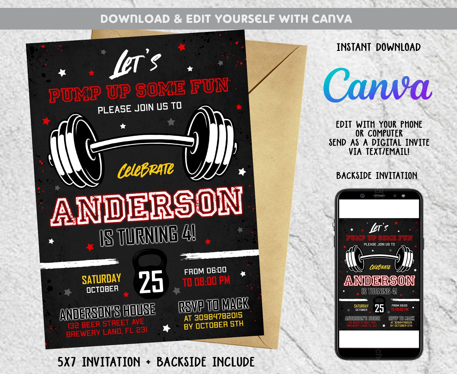 Fitness Gym Birthday Invitation Printable Birthday Party - Etsy