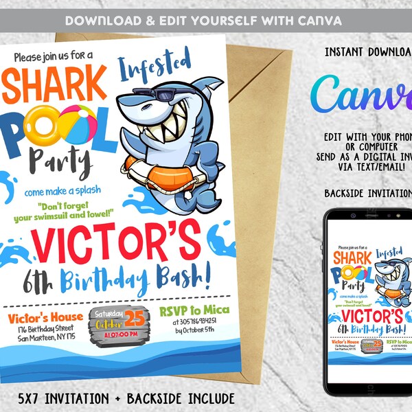 Shark Bite Invite - Etsy