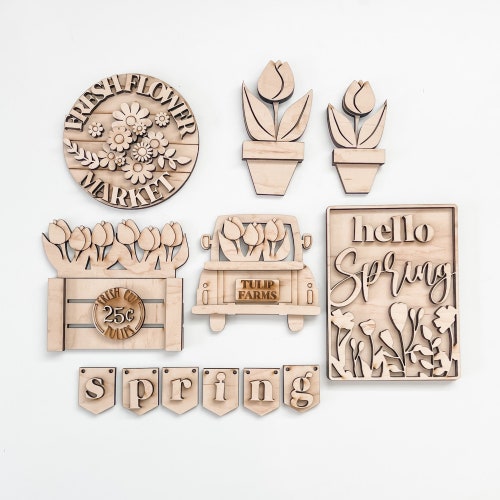 Spring Tiered Tray Unfinished DIY Wood Kit Blanks to Decorate - Etsy