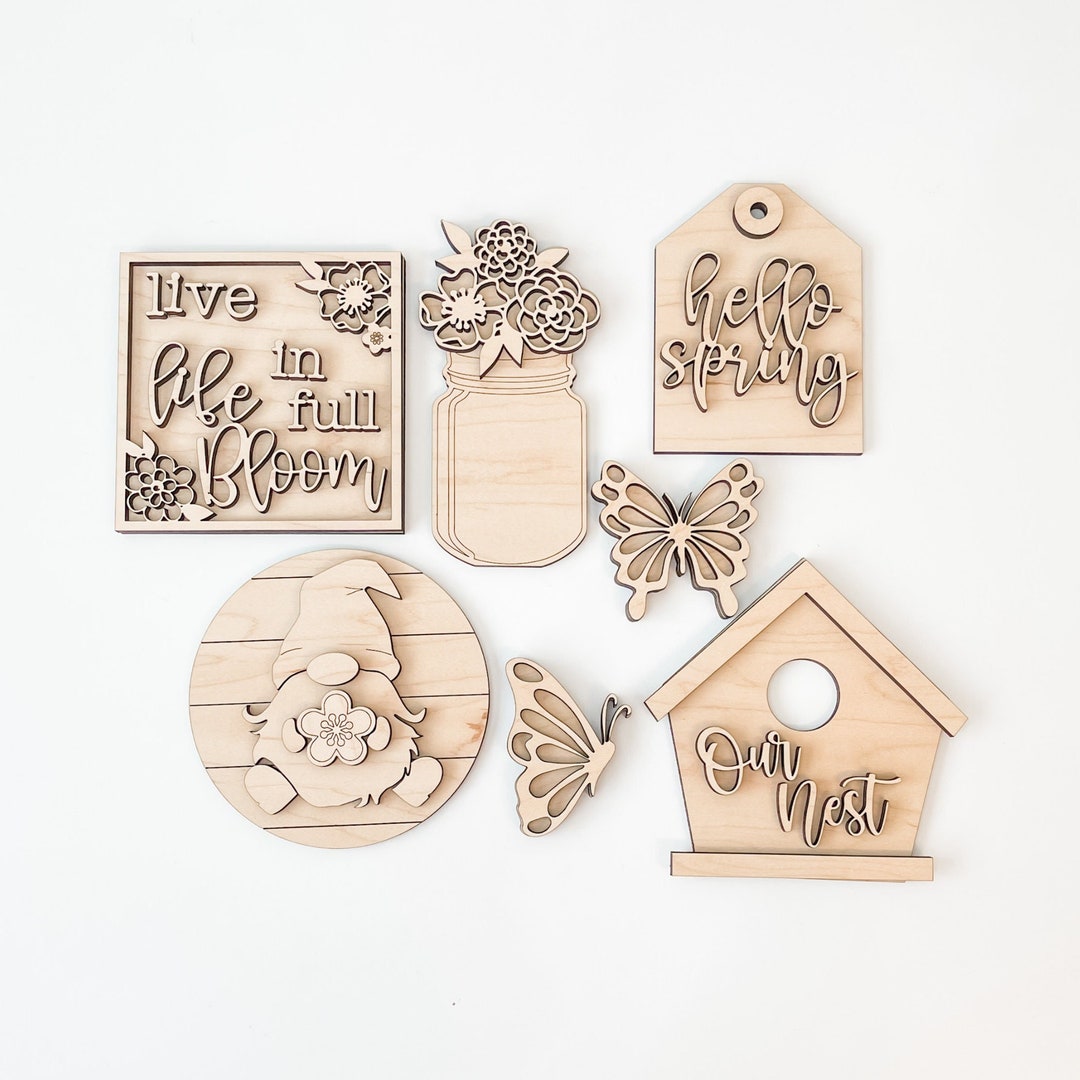 Spring Tiered Tray Unfinished DIY Wood Kit, Blanks to Decorate for ...