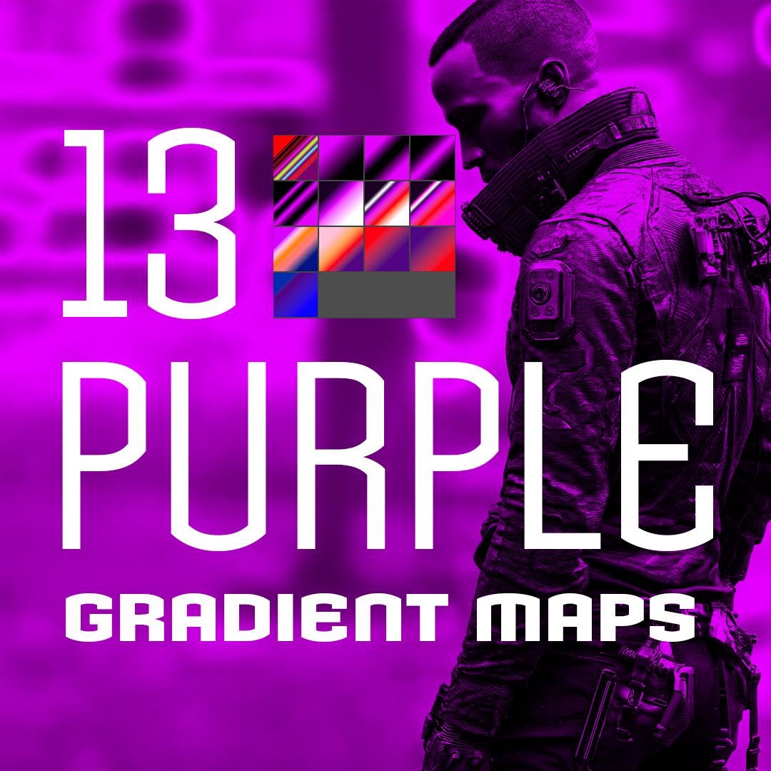 13 Purple Gradient Maps for Photoshop: Vaporwave & Cyberpunk (.GRD File ...