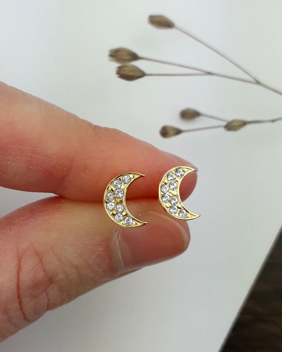 Glitzer Mond Ohrstecker gold 1 Paar 925er Sterling Silber - Etsy.de