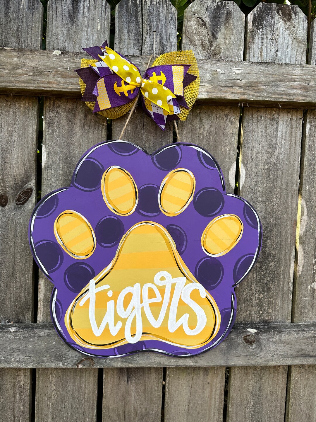 Louisiana State Tigers Paw Door Hanger | LSU Front Door Decor - Etsy