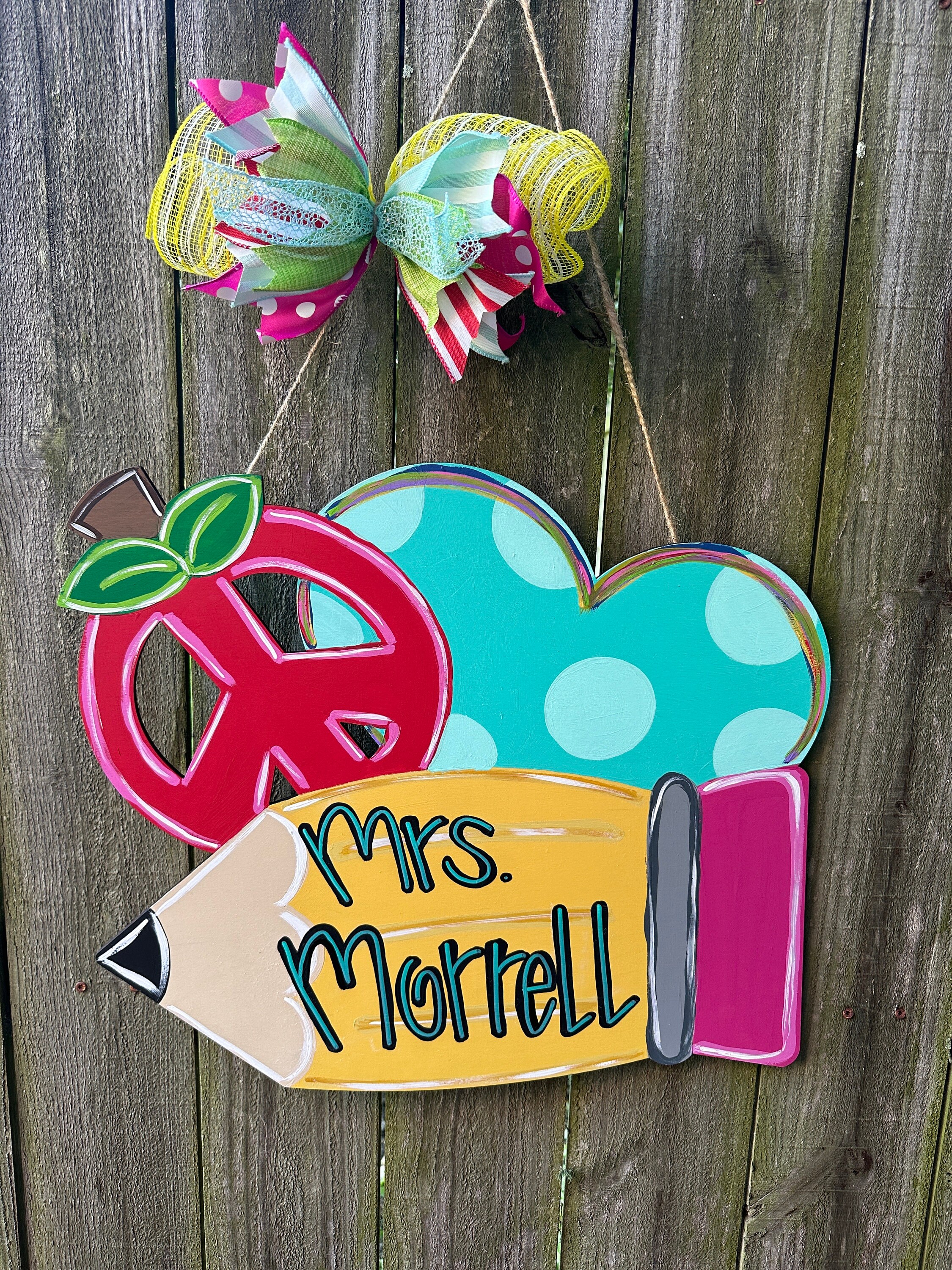 Personalized Teacher Door Hanger: Peace, Love, Teach Classroom Sign - Etsy