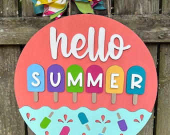 Hello Summer Popsicle Door Sign - Etsy