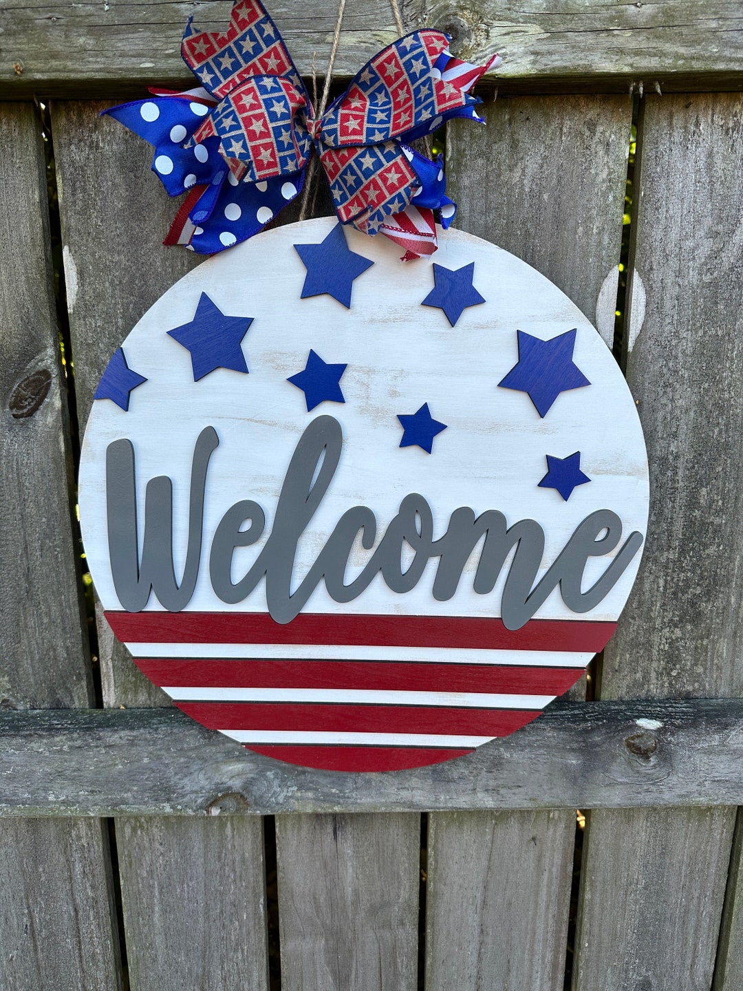 Welcome Patriotic Sign | Flag Door Sign | Patriotic Door Hanger ...