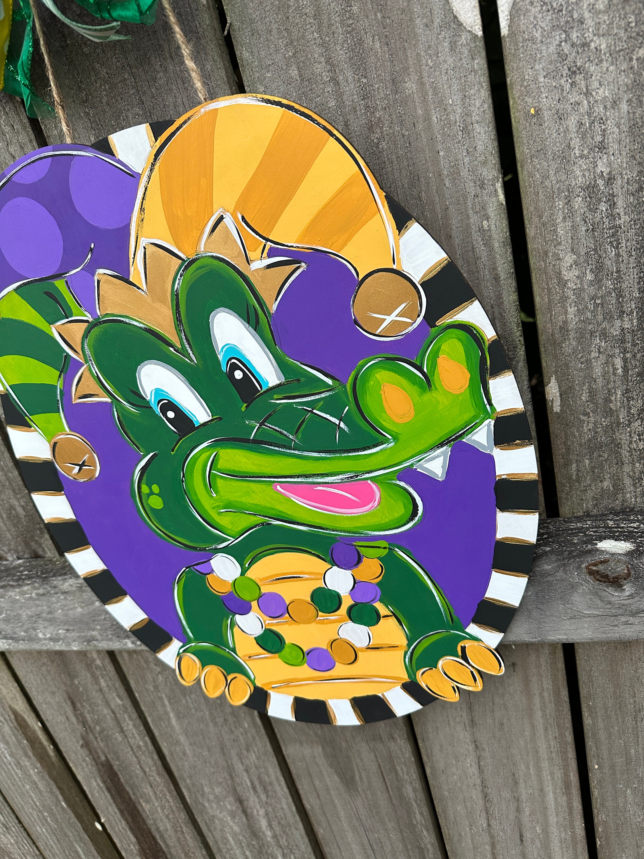 Hand Painted Mardi Gras Gator Door Hanger: New Orleans Decor - Etsy