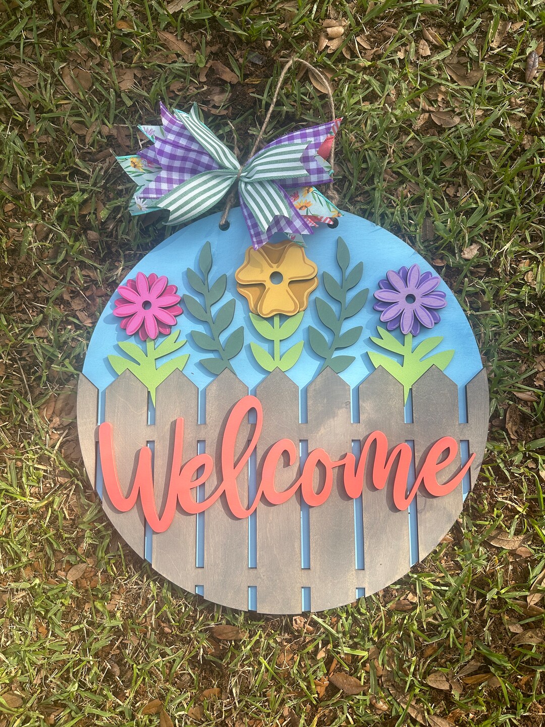 Floral Welcome Door Hanger: Custom Painted Birch Wood Spring Wreath - Etsy