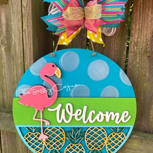 Flamingo Door Hanger | Flamingo | Welcome | Door Hanger | Pineapple ...