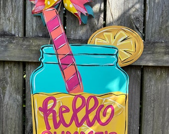 Hello Summer Door Hanger, Summer Door Hanger, Welcome Sign, Lemonade ...