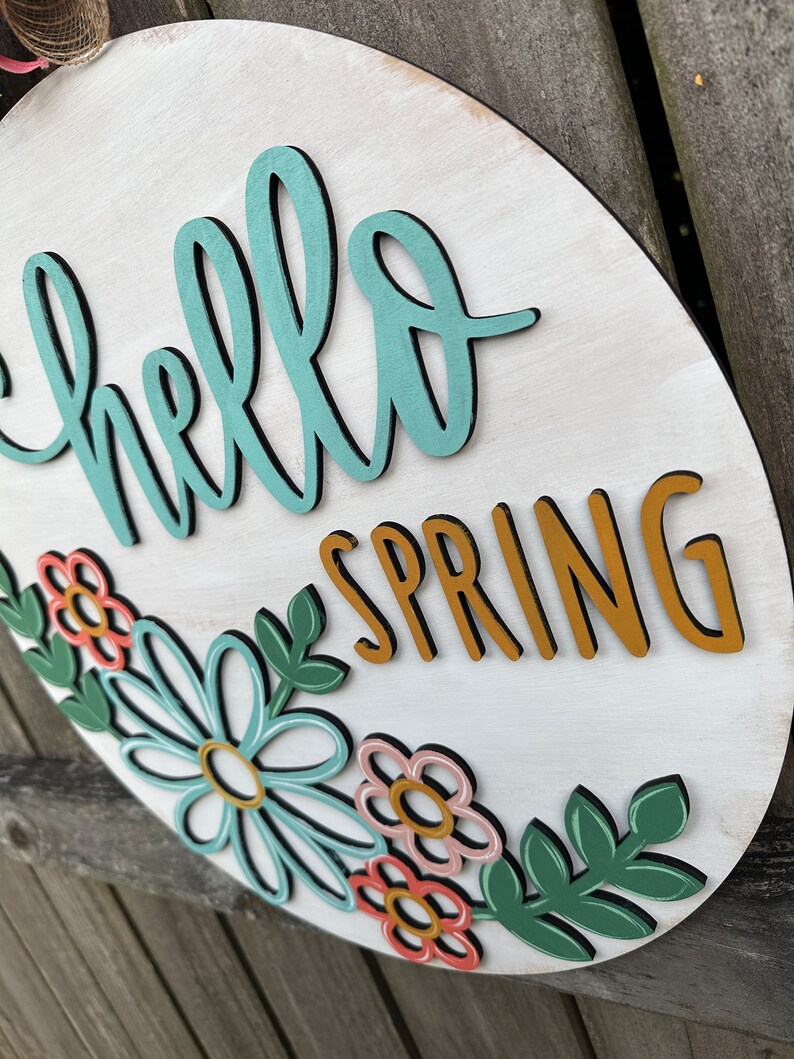 Hand Painted Spring Door Hanger: 3D Birch Wood Floral Sign - Etsy