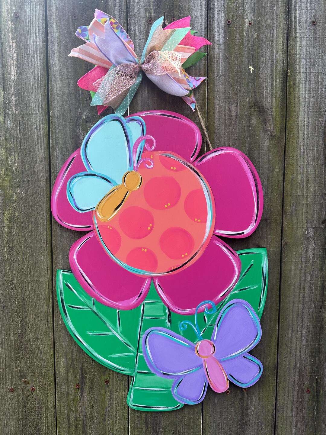 Colorful Spring Flower Door Hanger: Butterfly Welcome Sign - Etsy