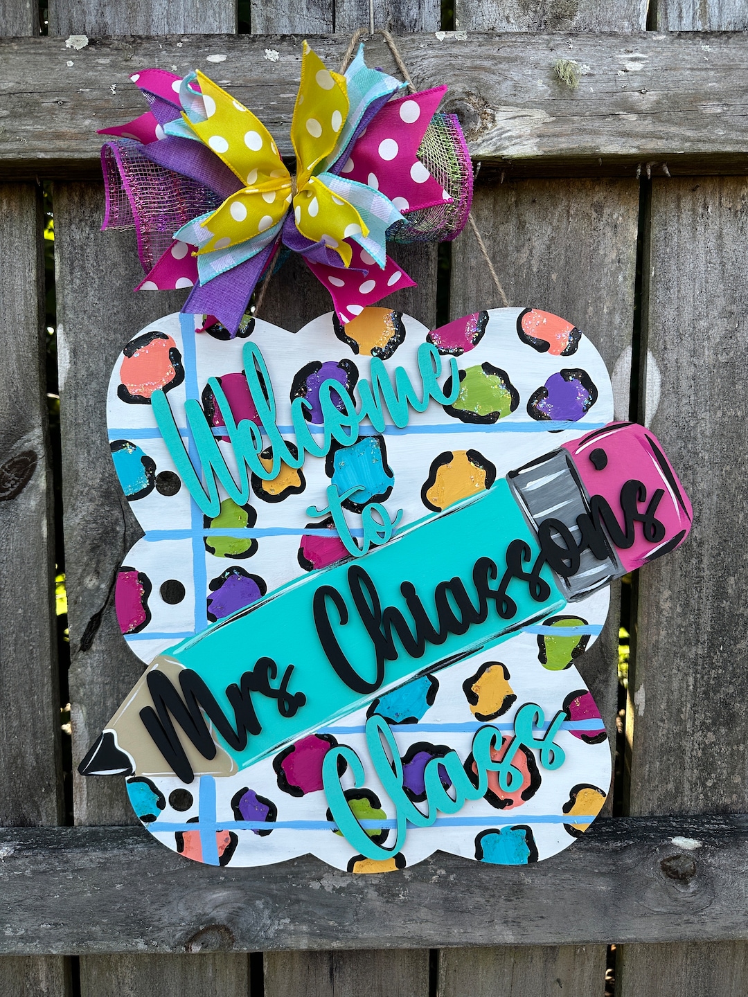 Personalized Teacher Door Hanger | Leopard Teacher Door Hanger | School ...