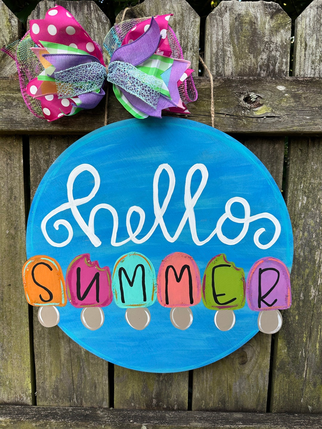 Hello Summer Door Hanger Hello Summer Sign Popsicle Door Hanger Ice