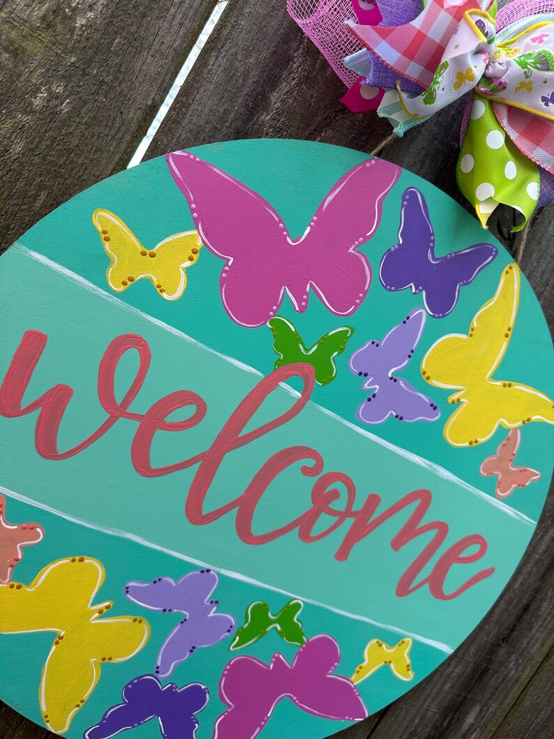 Hand Painted Butterfly Welcome Sign: Colorful Door Hanger - Etsy