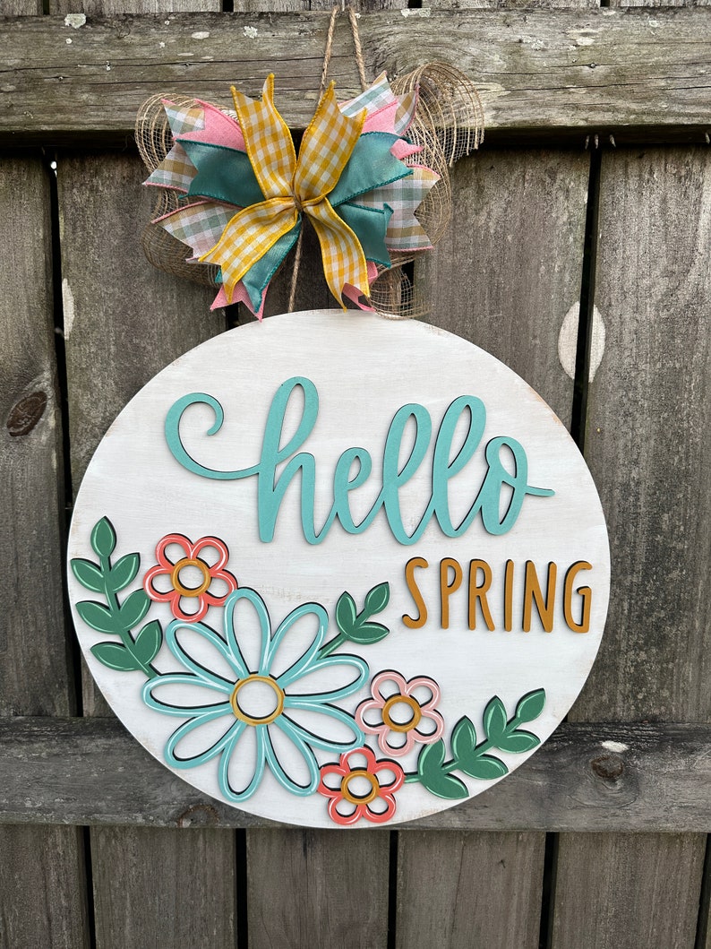 Hand Painted Spring Door Hanger: 3D Birch Wood Floral Sign - Etsy