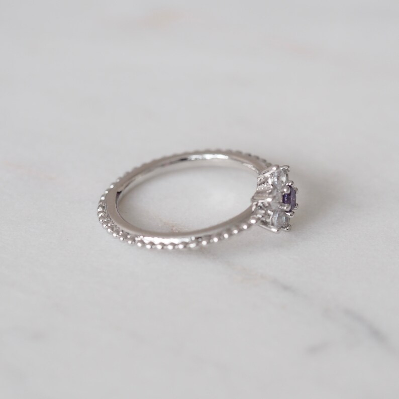 Silver Flower Ring - Lilac Stone Ring - Gemstone Ring - Dainty Flower ...