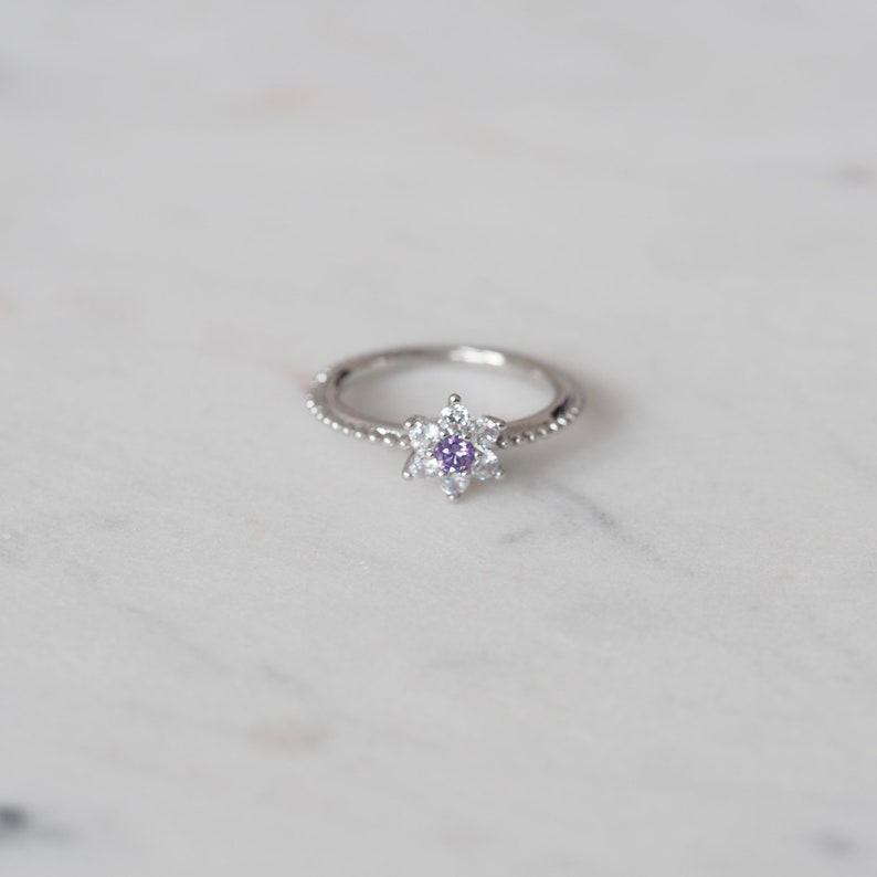 Silver Flower Ring - Lilac Stone Ring - Gemstone Ring - Dainty Flower ...