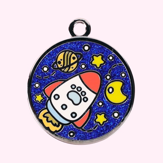 Custom Engraved Rocket Ship and Stars Dog Tag With Glitter - Etsy