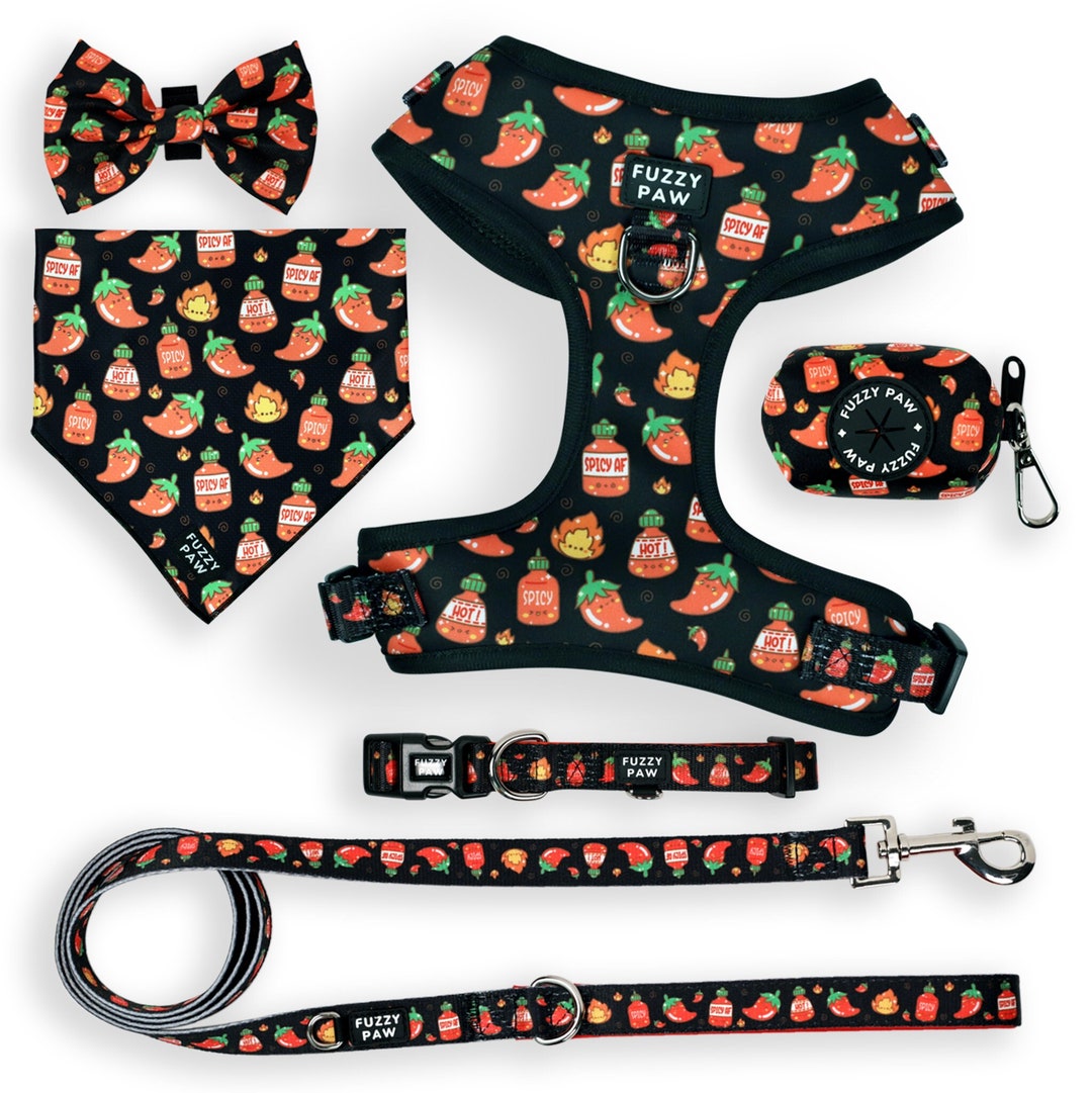 Deluxe Bundle Chilli Peppers and Hot Sauce Dog Harness Bundle Set With ...