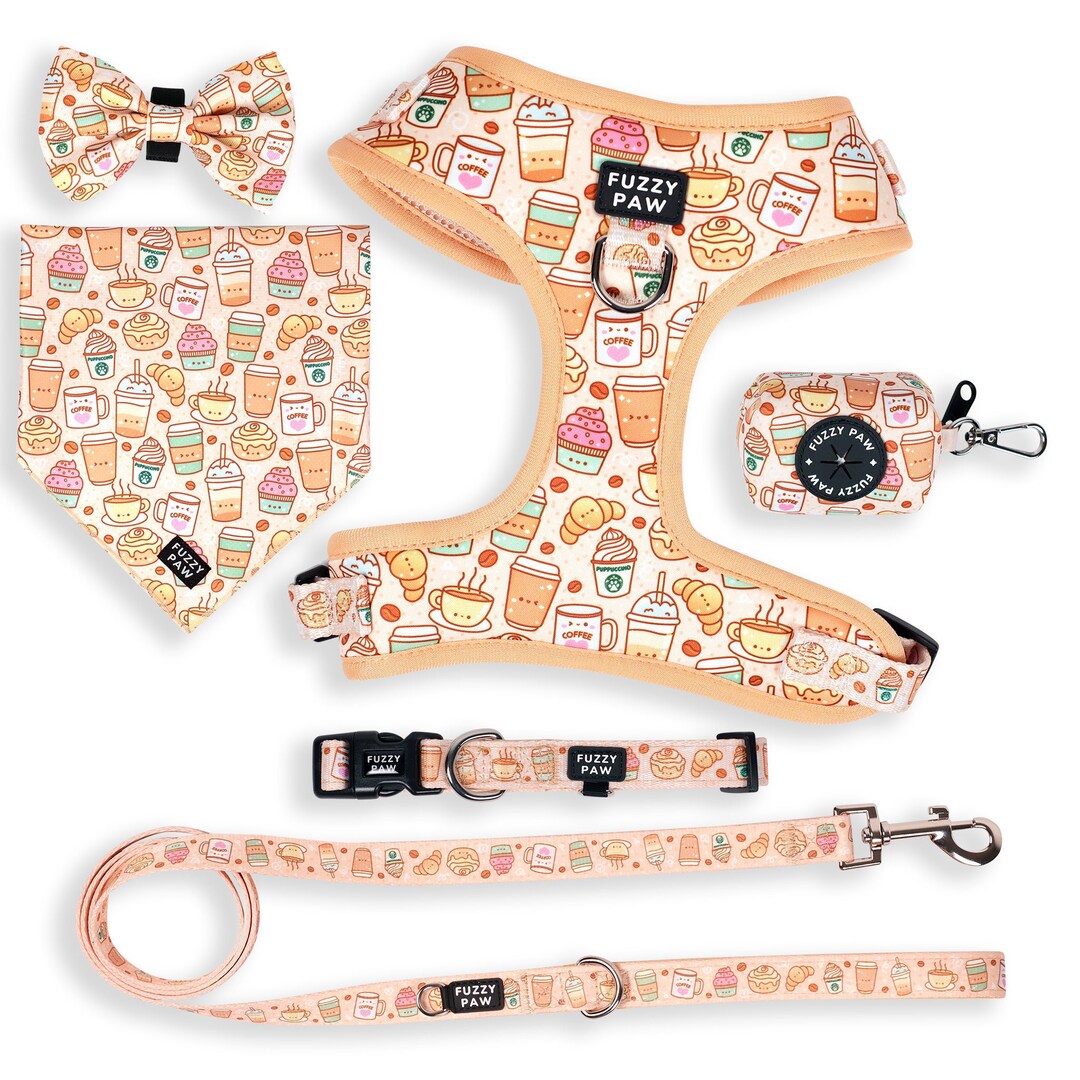 Deluxe Bundle - Cute Puppuccino Dog Harness Bundle With Leash, Collar ...
