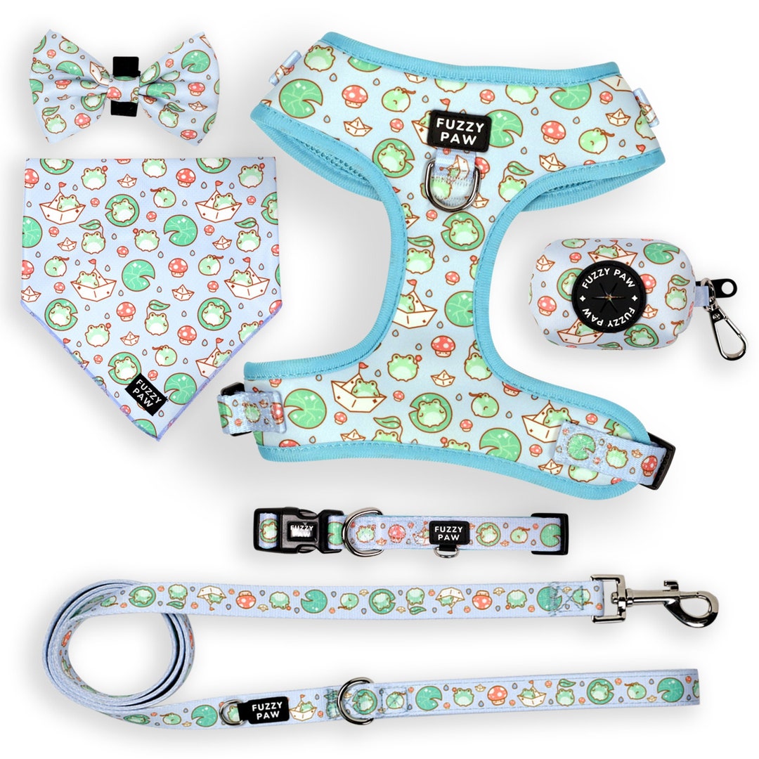 Deluxe Bundle - Frogs and Mushrooms Dog Harness Bundle Set With Leash ...