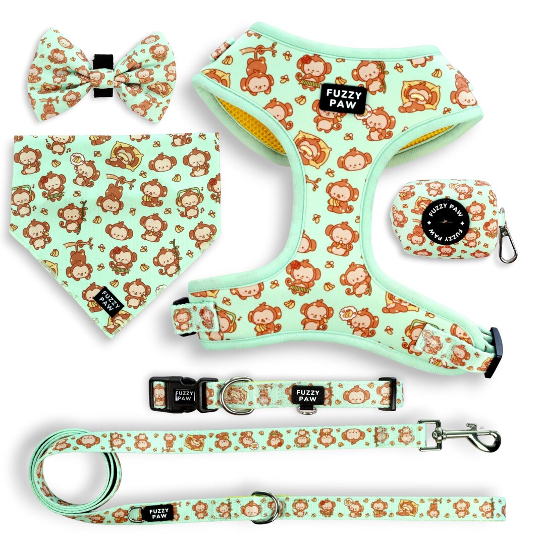 Deluxe Bundle - Cute Monkey and Bananas Dog Harness Set With Collar and Leash - Etsy