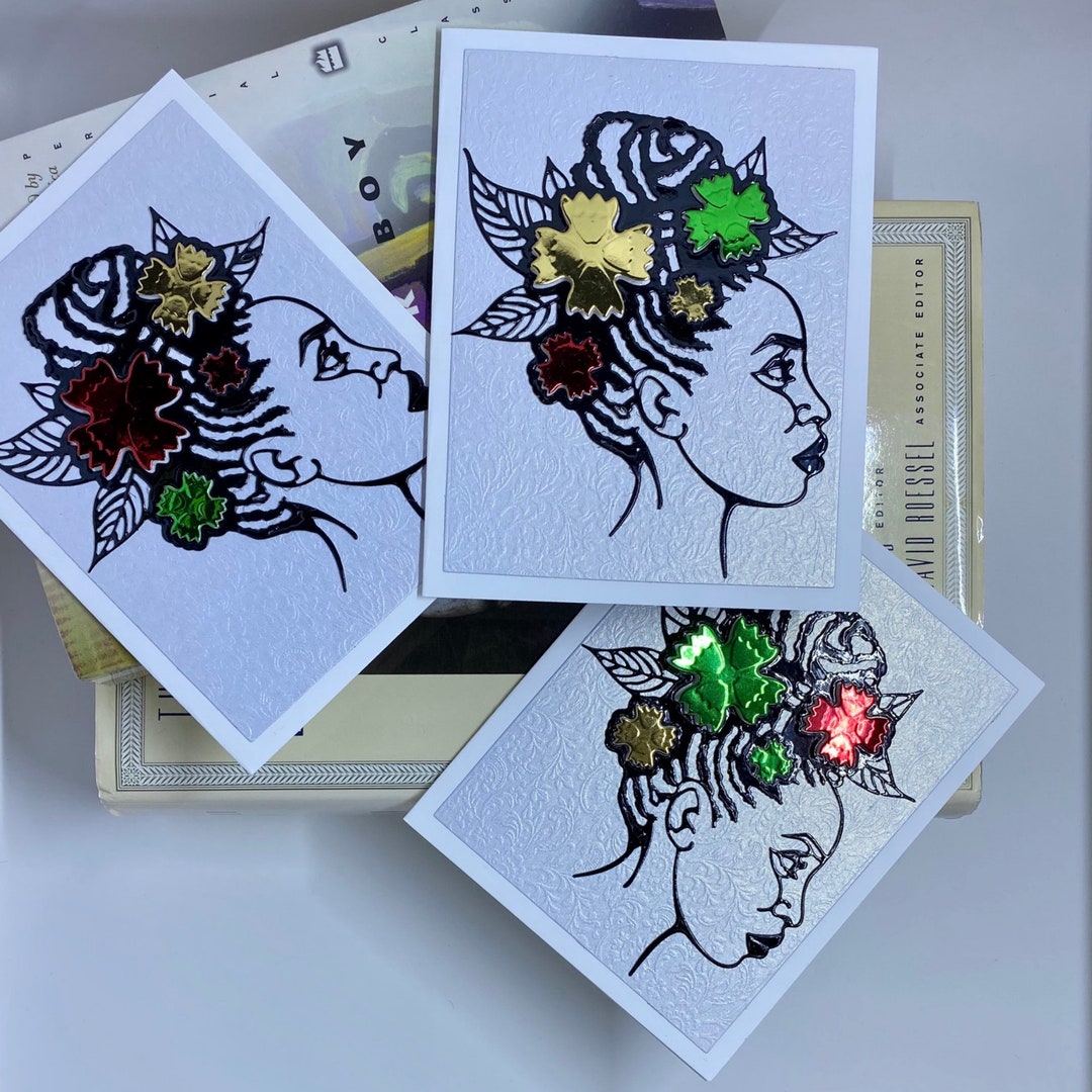 Foil African Woman Greeting Card | Floral Headdress Note Card - Etsy
