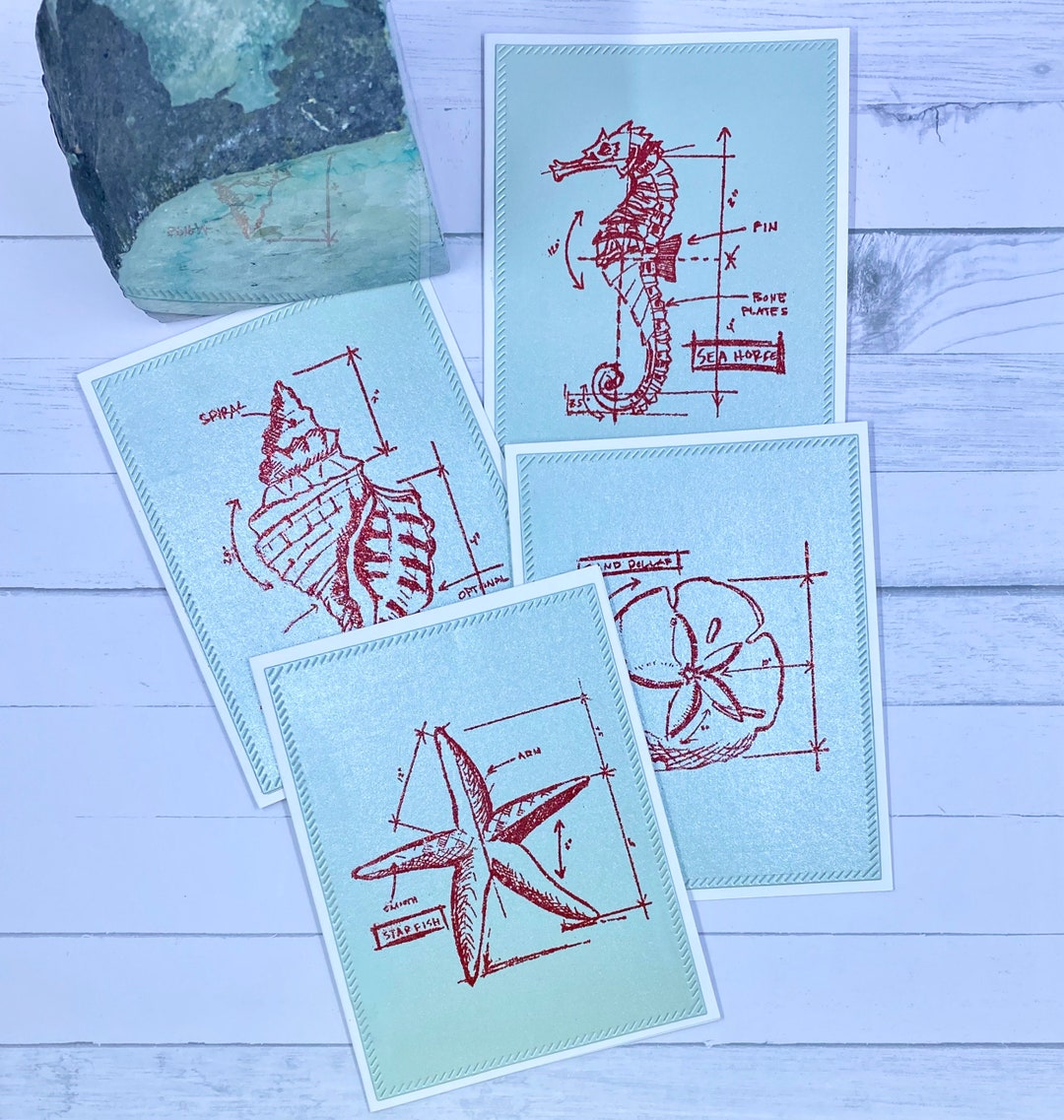 Ocean Blue Nautical Note Card | Blueprint Seaside Stationery | Under ...