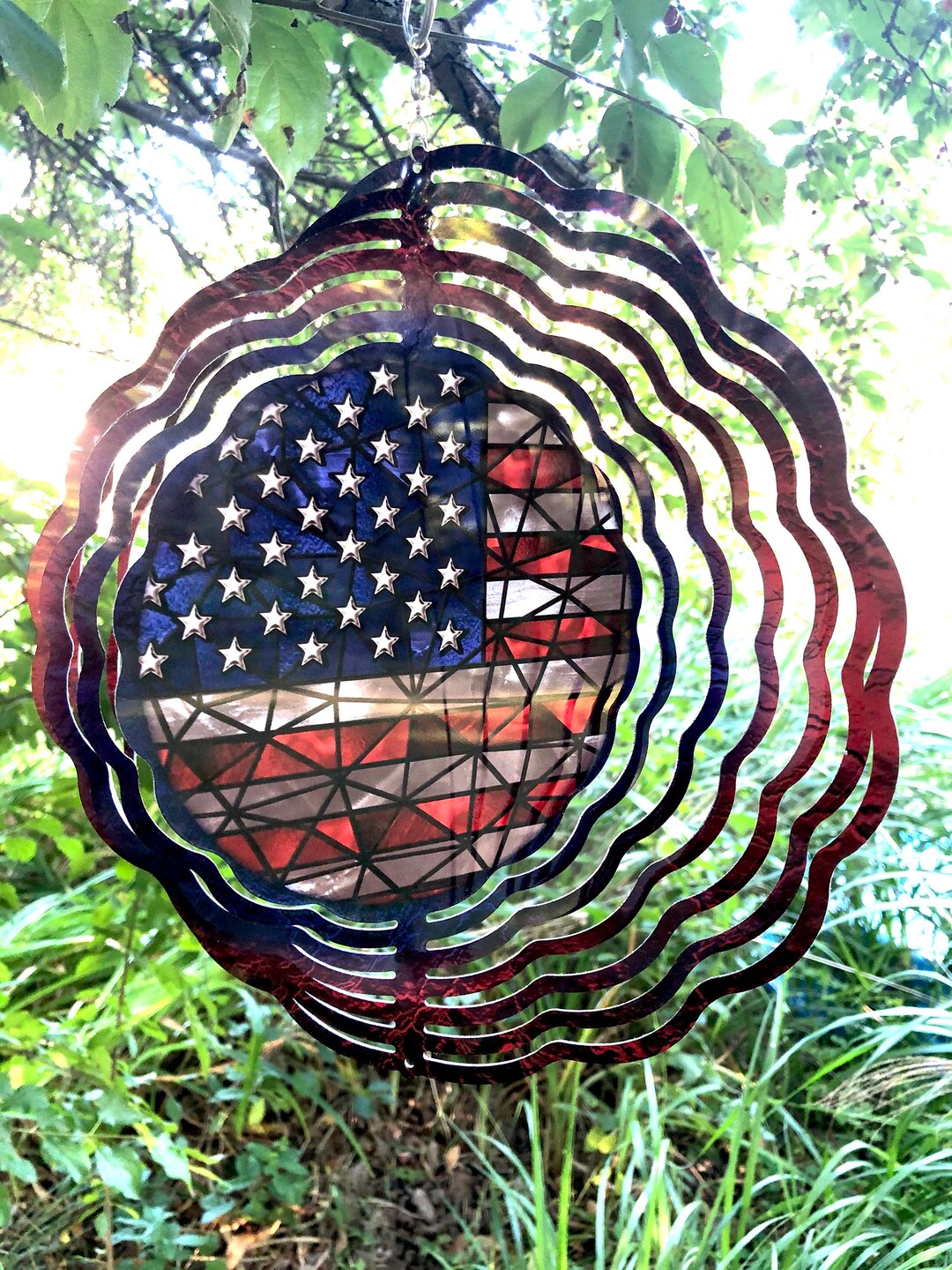 American Flag Wind Spinner, American Flag Yard Decor, Hanging Flag Wind ...