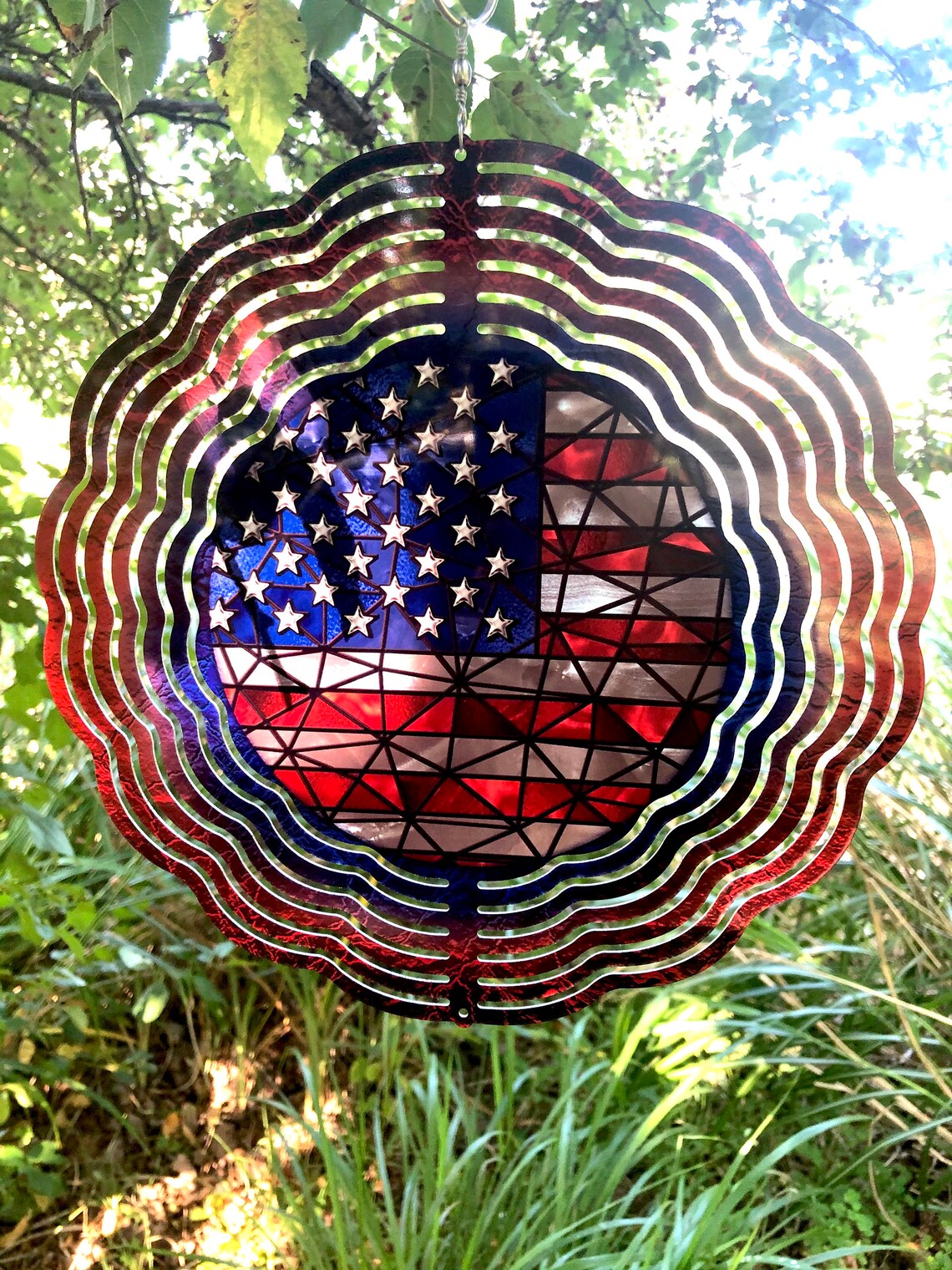 American Flag Wind Spinner, American Flag Yard Decor, Hanging Flag Wind ...
