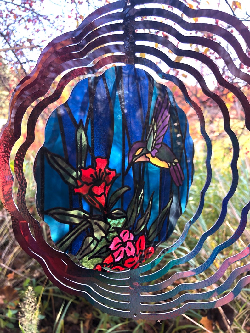 Hummingbird Wind Spinner, Hanging Stained Glass Effect Hummingbird Wind ...