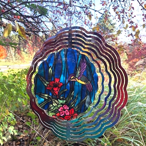 Hummingbird Wind Spinner, Hanging Stained Glass Effect Hummingbird Wind ...