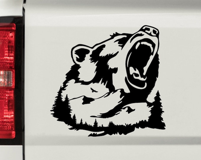 Bear Mountains Scene Vinyl Decal Mountain Bear Decal Bear Decal Bear ...