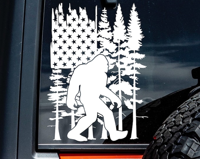 Bigfoot USA Flag Vinyl Decal Bigfoot Sticker Sasquatch Windshield Decal ...