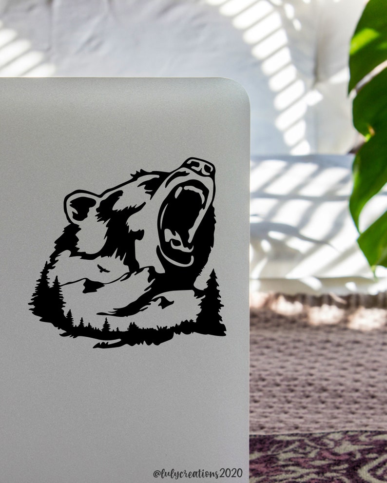 Bear Mountains Scene Vinyl Decal Mountain Bear Decal Bear | Etsy