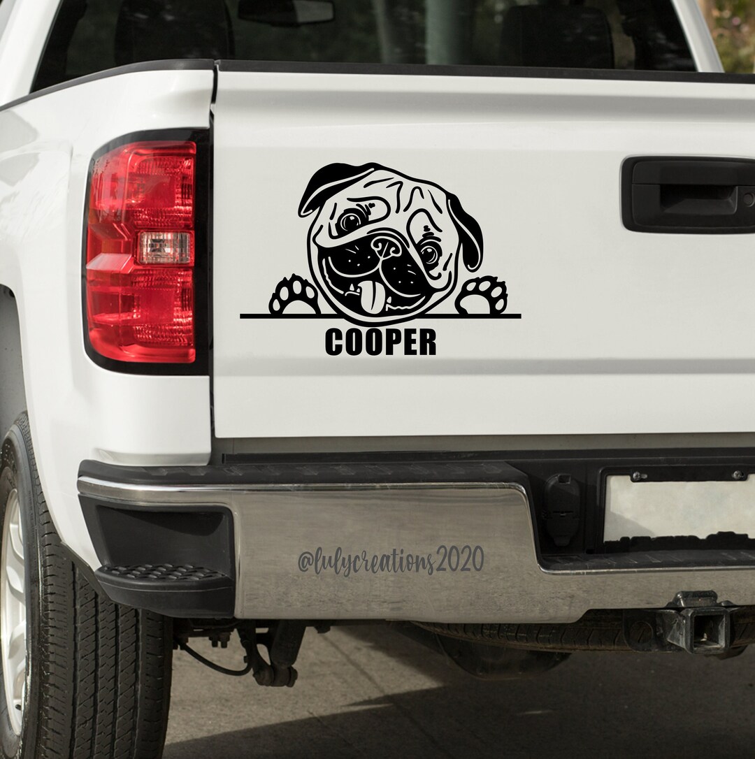Personalized Peeking Pug Dog Vinyl Decal Pug Name Sticker Pug Lover ...