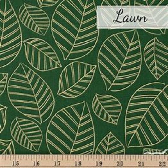 1 Yard AVIARY Jade Green Gold Metallic Leaves Ruby Star - Etsy.de