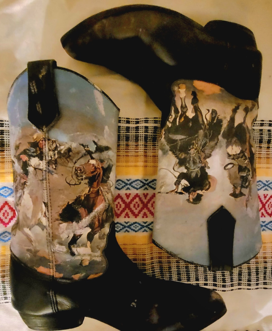 Vintage Cowboy Boots With Painted Western Scene - Etsy