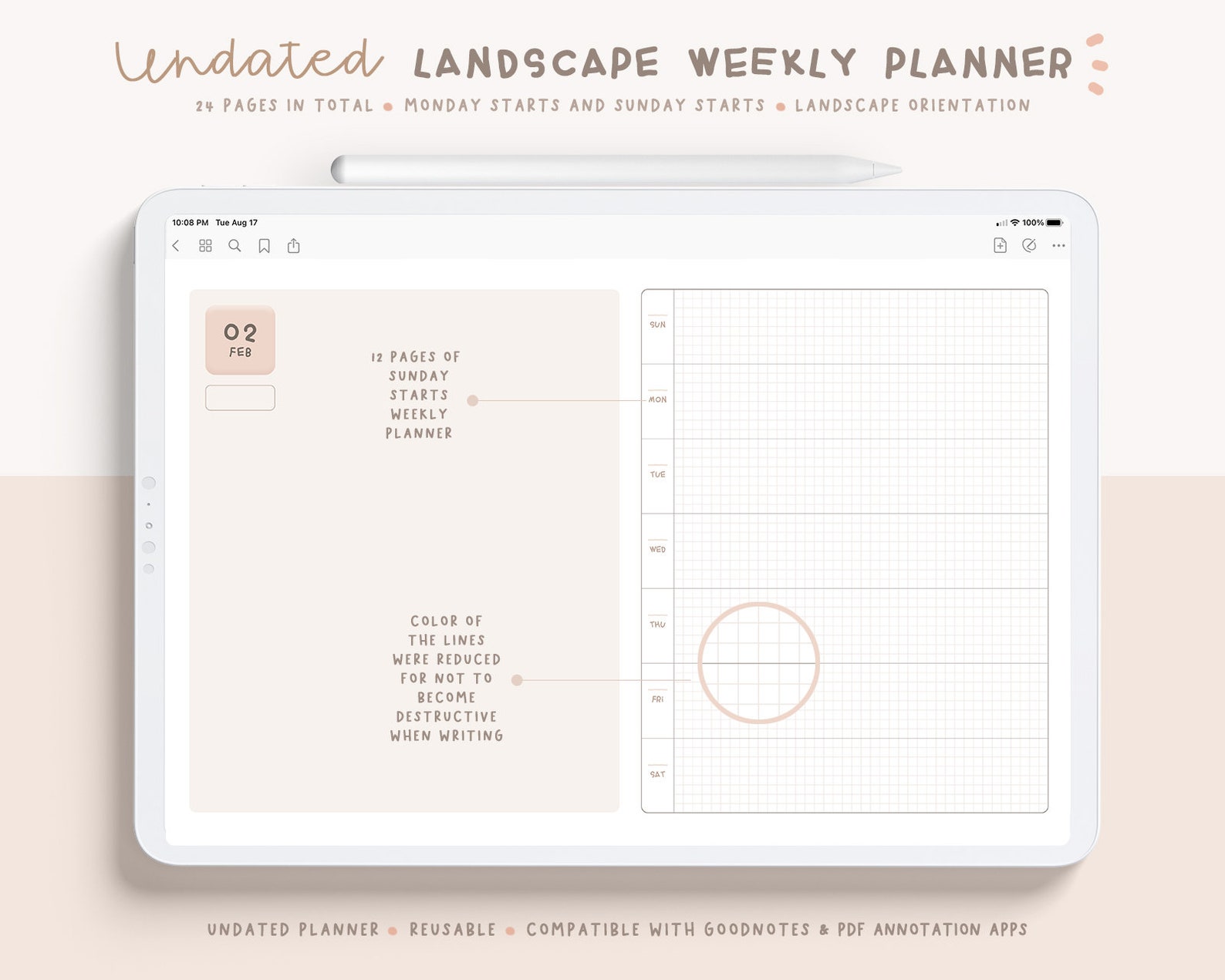 Undated Weekly Digital Planner/ Digital Life Planner/ 12 Month Weekly ...