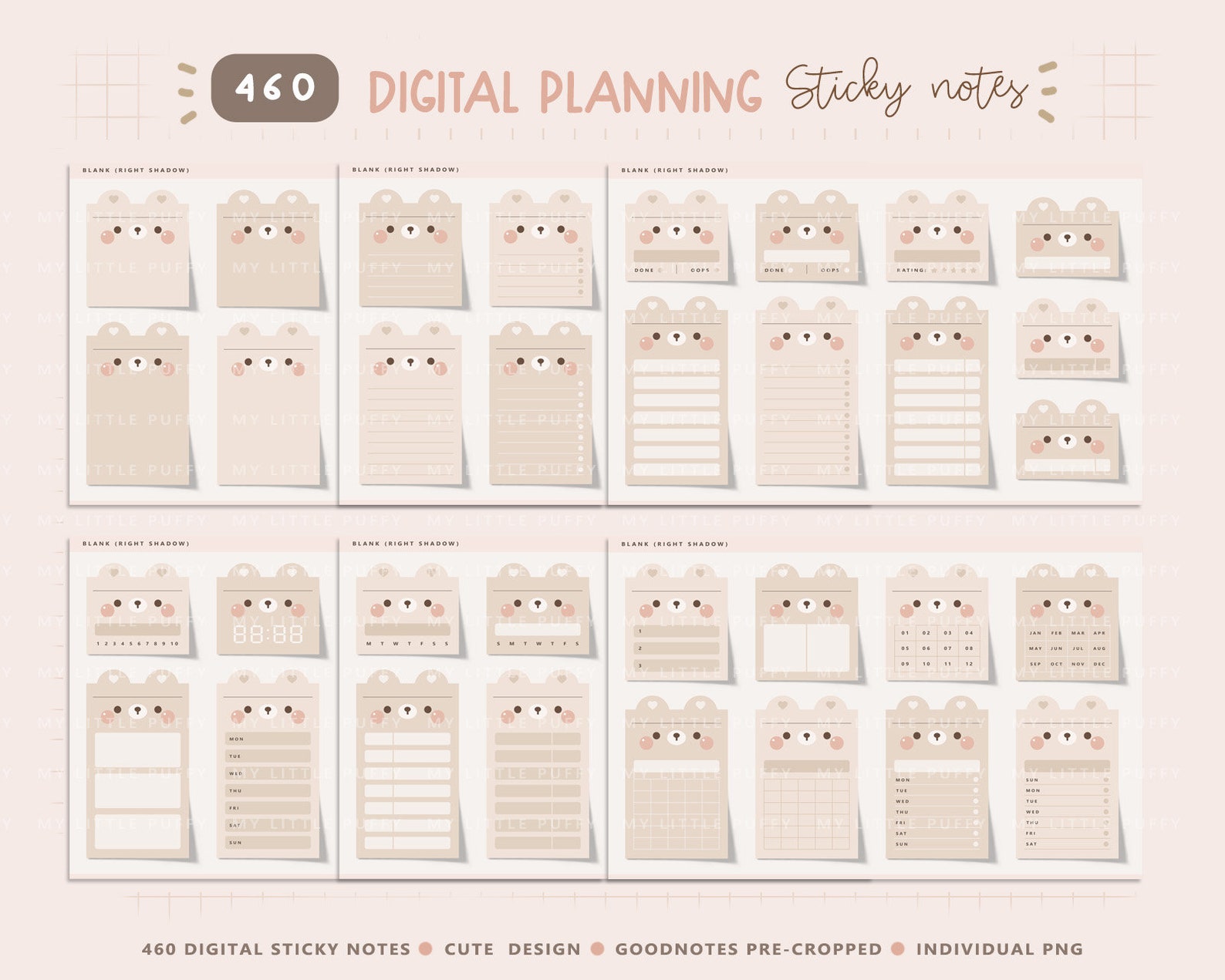 Cute Bear Digital Stickers/ Cute Digital Sticky Notes/ Kawaii Digital ...