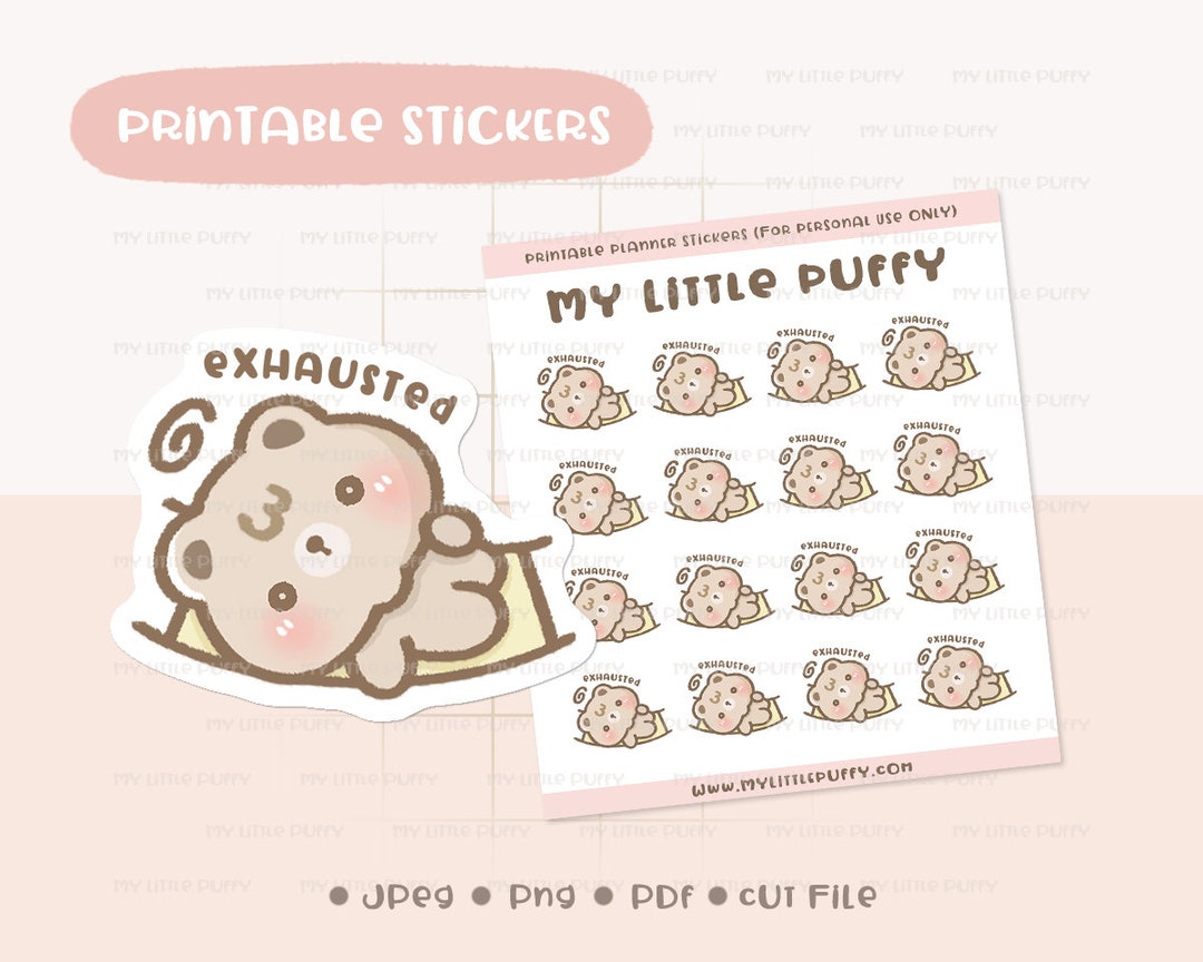 Exhausted Printable Planner Stickers/ Emoji Planner Stickers/ Cute Bear ...