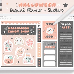 Kawaii Halloween Digital Stickers/ Cute Halloween Digital Planner ...
