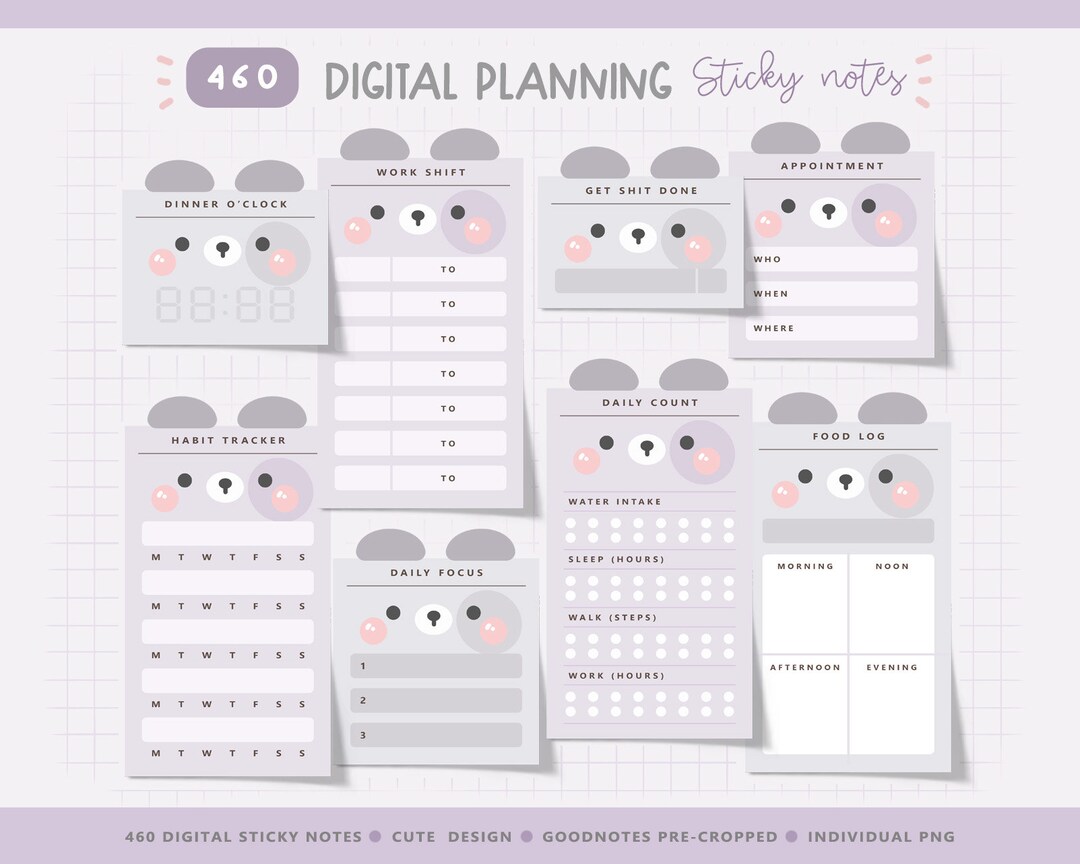 Cute Digital Sticky Notes/ Cute Digital Stickers for Dark Mode Planner ...